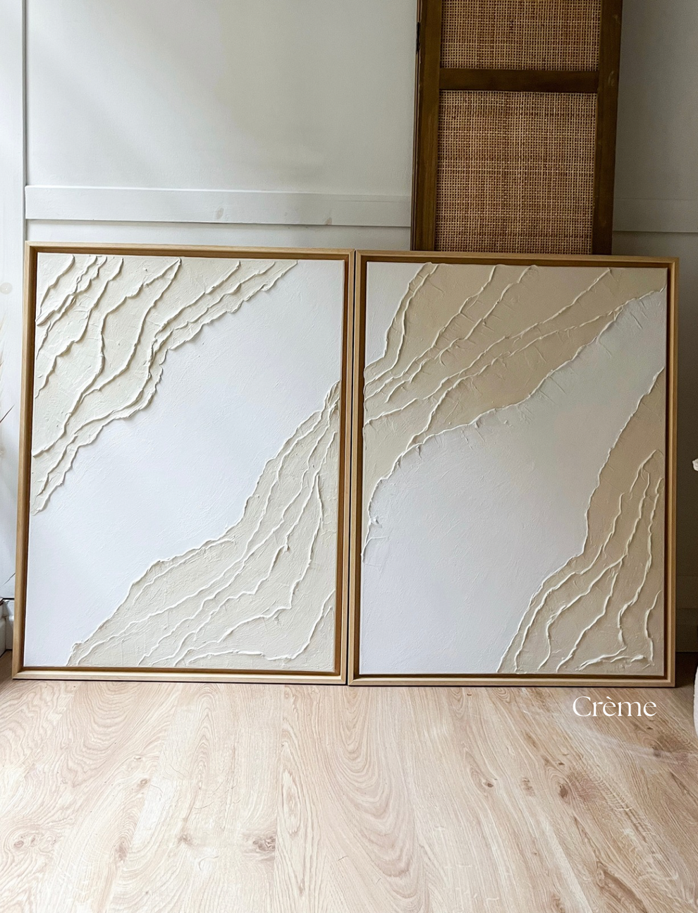 Tableaux texturés en relief beige crème et blanc - PORQUEROLLES DUO di ...