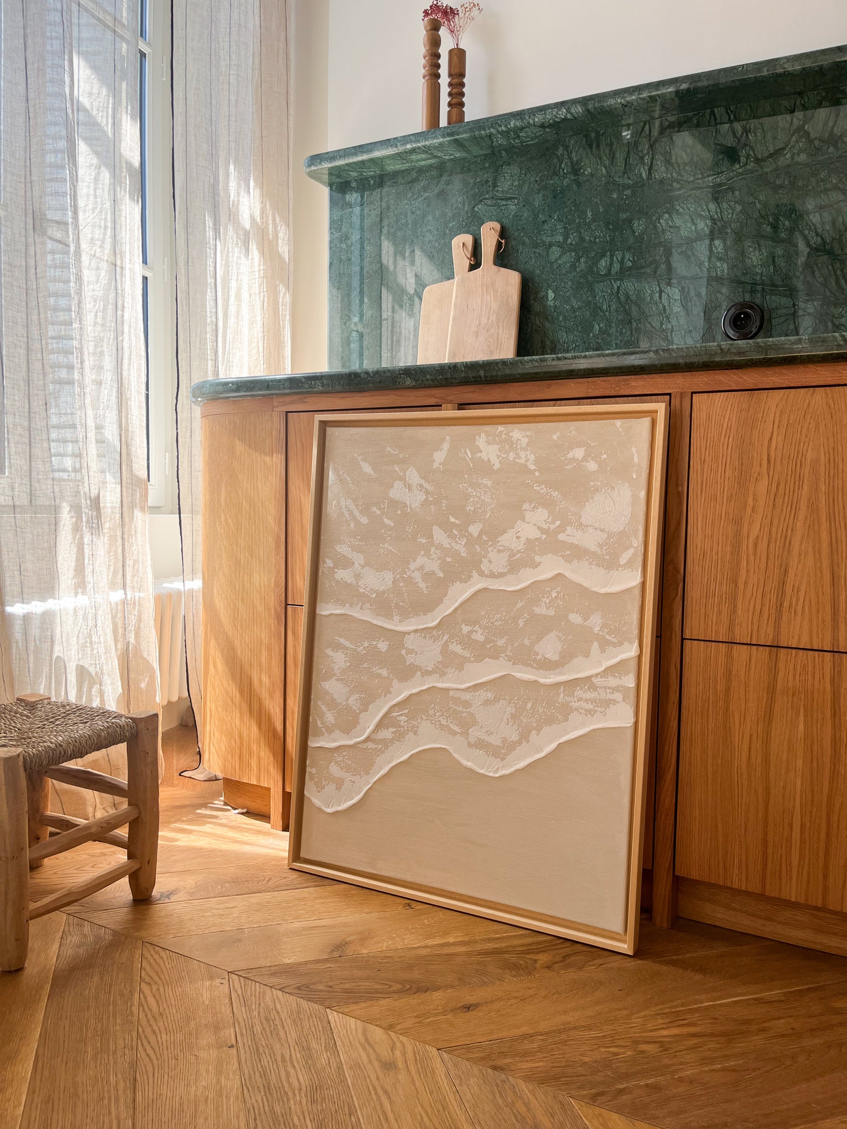 Tableau texturé en relief vagues beige - SAINT TROPEZ - décoration min ...